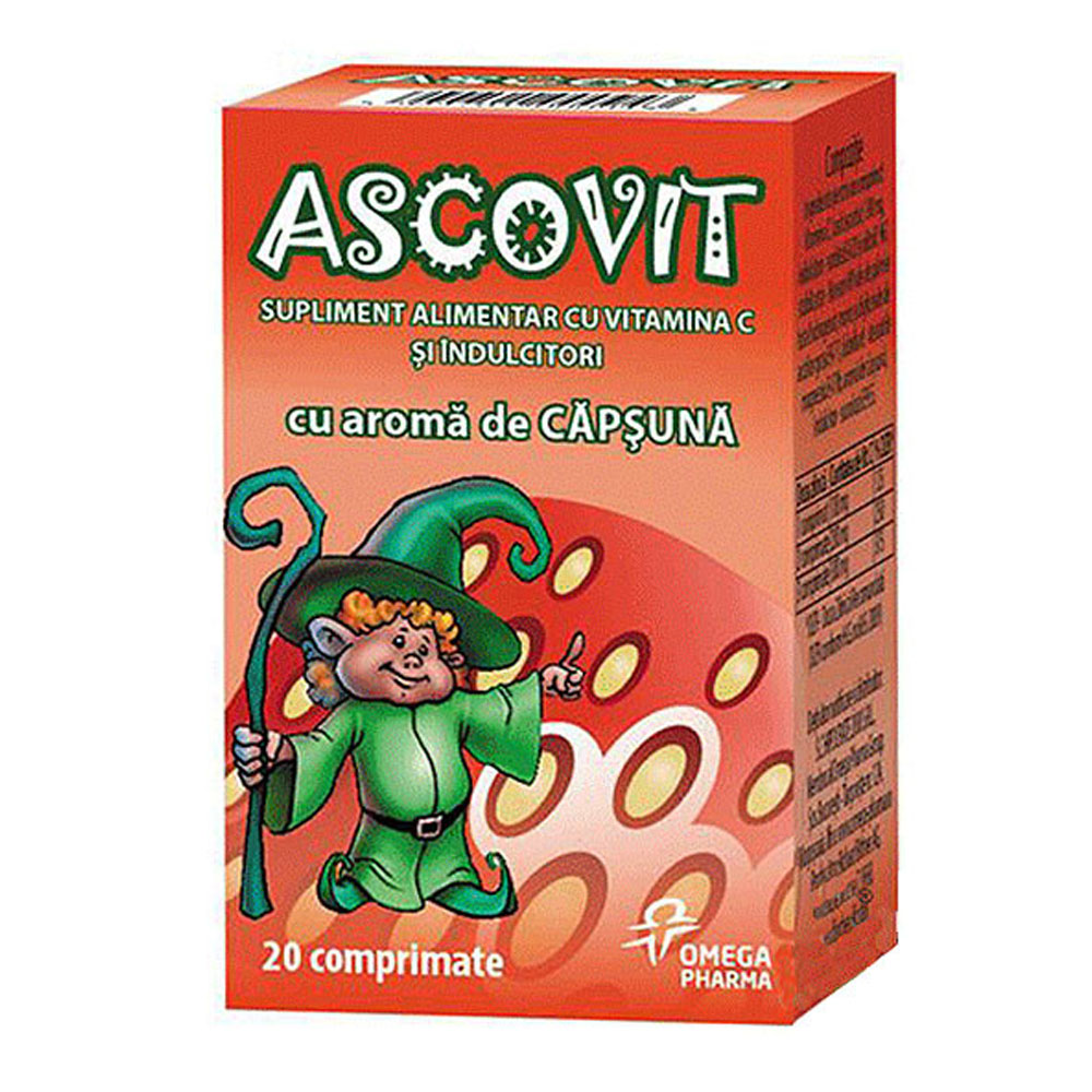 Ascovit cu aroma de capsuni 100mg, 20 comprimate, Omega Pharma - Pret ...