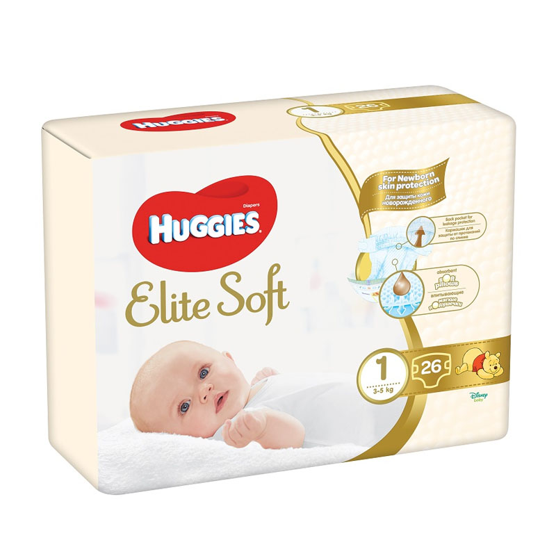 Scutece Huggies Nr.1 Elite-Soft 3-5 kg, 26 buc - Pret Avantajos | Minifarm