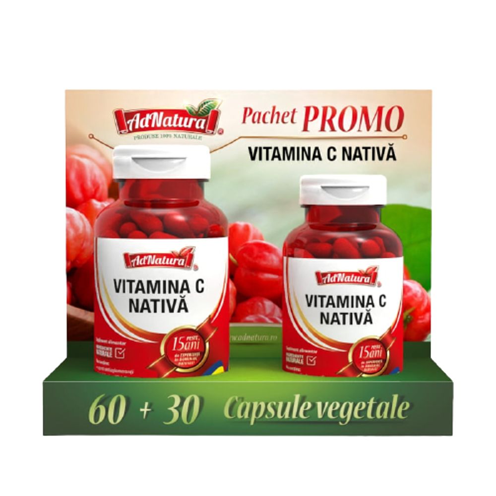 Pachet Vitamina C nativa, 60+30 capsule, AdNatura - Pret Avantajos ...