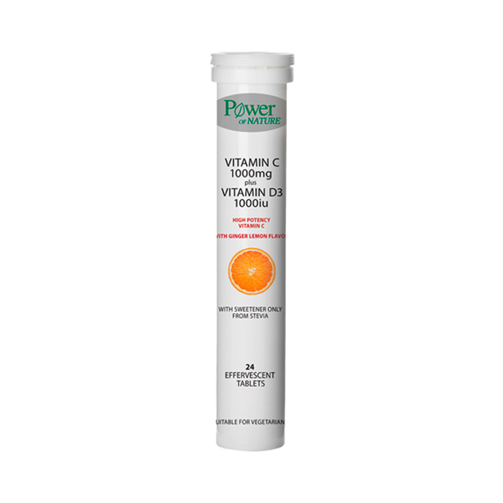 Vitamina C 1000mg + D3 1000IU Stevia, 24 tablete efervescente, Power of ...