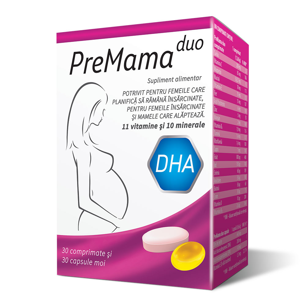 PreMama Duo, 30 comprimate + 30 capsule moi, Alkaloid - Pret Avantajos ...