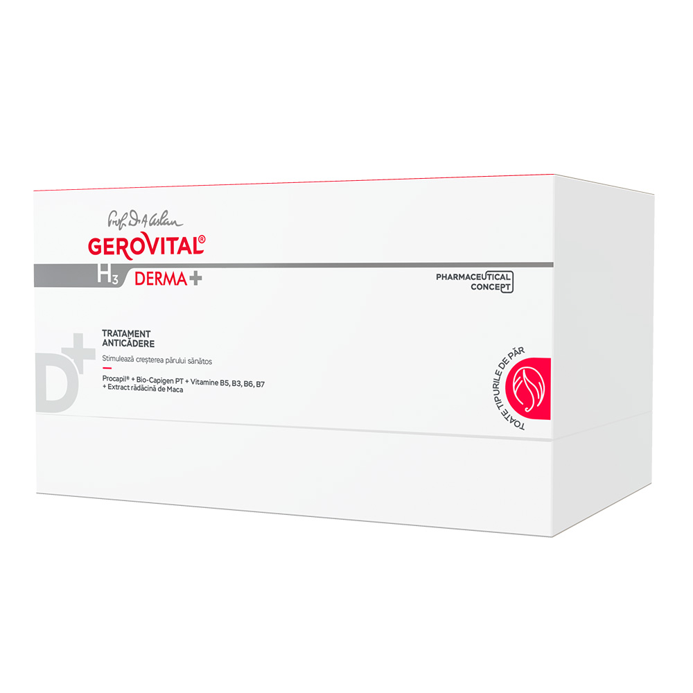 Tratament anticadere H3 Derma+, 12 fiole, Gerovital - Pret Avantajos ...